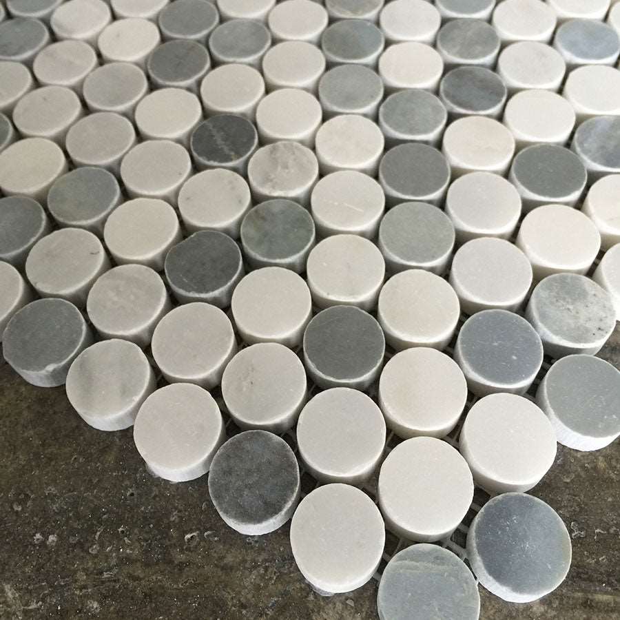 Bianco Carrara Marble & Blue Stone Mix Penny Round Marble Mosaics – All ...