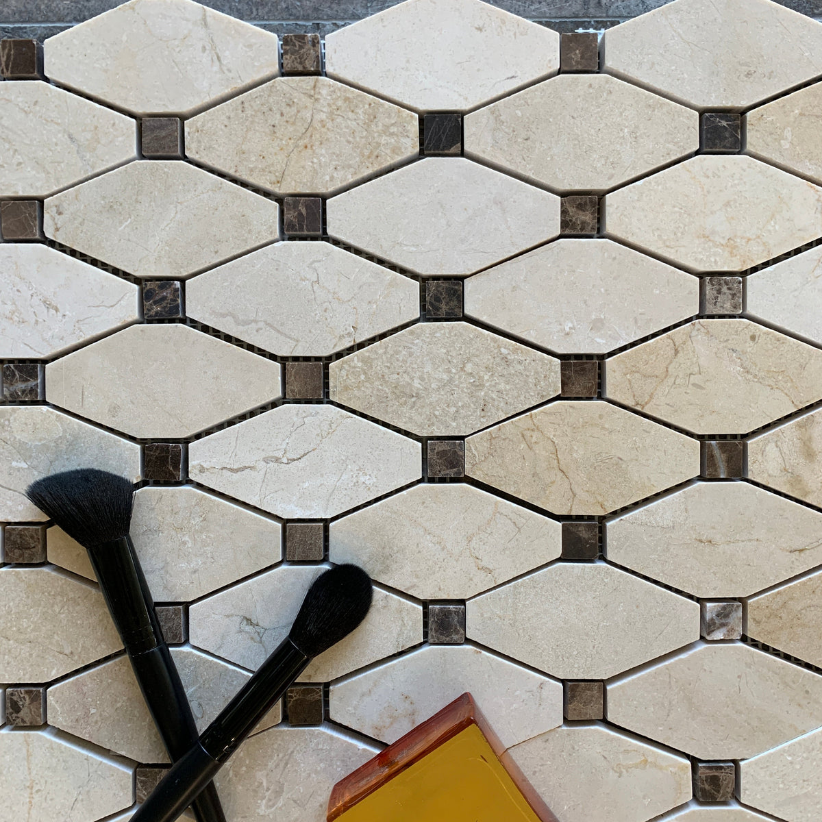 Elongated Octagon Waterjet Mosaic Crema Marfil & Dark Emperador – All ...