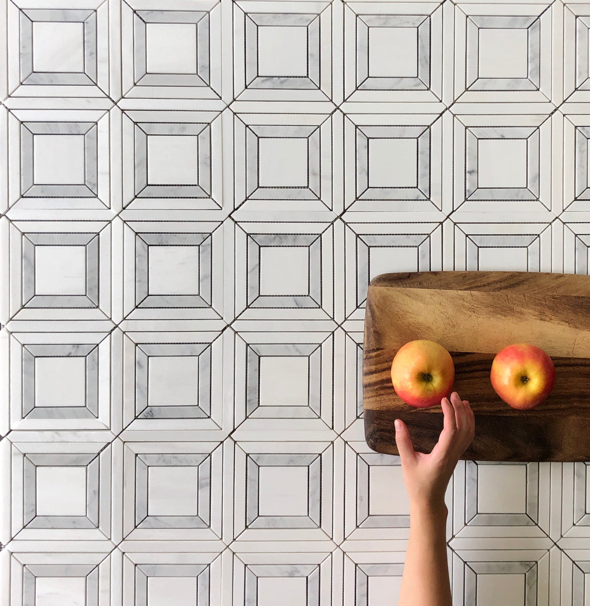 Lente Waterjet Mosaic Dolomite and Carrara – All Marble Tiles